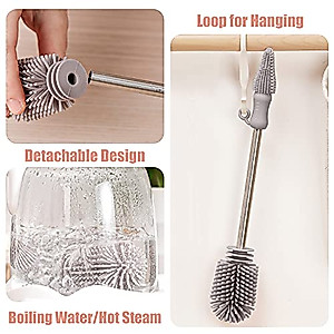 haakaa Cleaning Brush Silicone Bottle Brush Double-Ended Soft Silicone Bristles for Breast Pumps, Breast Milk Collectors, Baby Bottles, Teats, Breastmilk Storage Bags, Detachable - Grey, 1pk