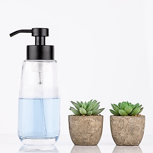 15oz Clear Glass Foaming Hand Soap Dispenser Bottle with Matte Black Metal Pump - Refillable & Modern Farmhouse Style - for Kitchen & Bathroom Countertops; Hand Soap, Foaming Soap
