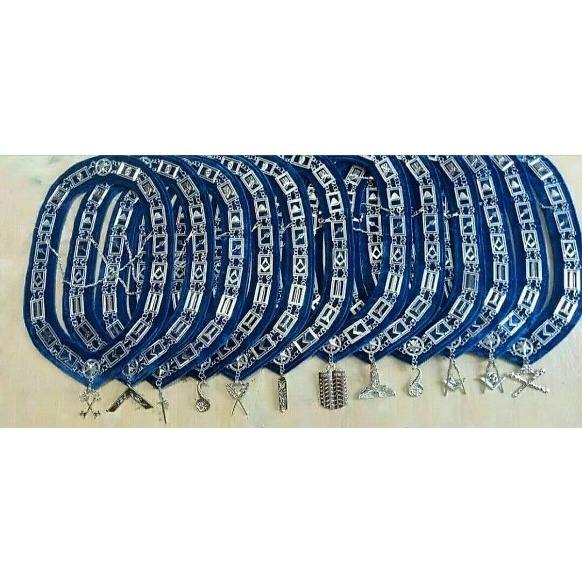 Masonic Blue Lodge Free Masons Officer Aprons 12 Chain Collar 12 Jewels 12 Gloves 12 Set of 12X4 Lot