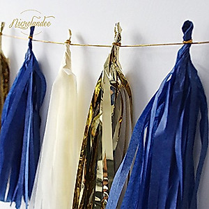 Nicrolandee 15 Pcs Navy Blue Tissue Paper Tassel Garland Gold Foil Art Party Garland for Wedding Engagement Baby Shower Bridal Shower Nautical Birthday Bachelorette Party Decor