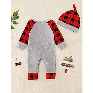 TUEMOS My First Christmas Baby Boy Outfit Long Sleeve Xmas Romper Red Plaid Jumpsuit Christmas Romper Baby Boy