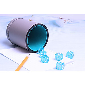 Dice Cup Set PU Leather and Felt-Lined, Quiet Shaking for Yahtzee Farkle Liars Dice Games, Includes Six 16mm Regular Dice, 2 Pack