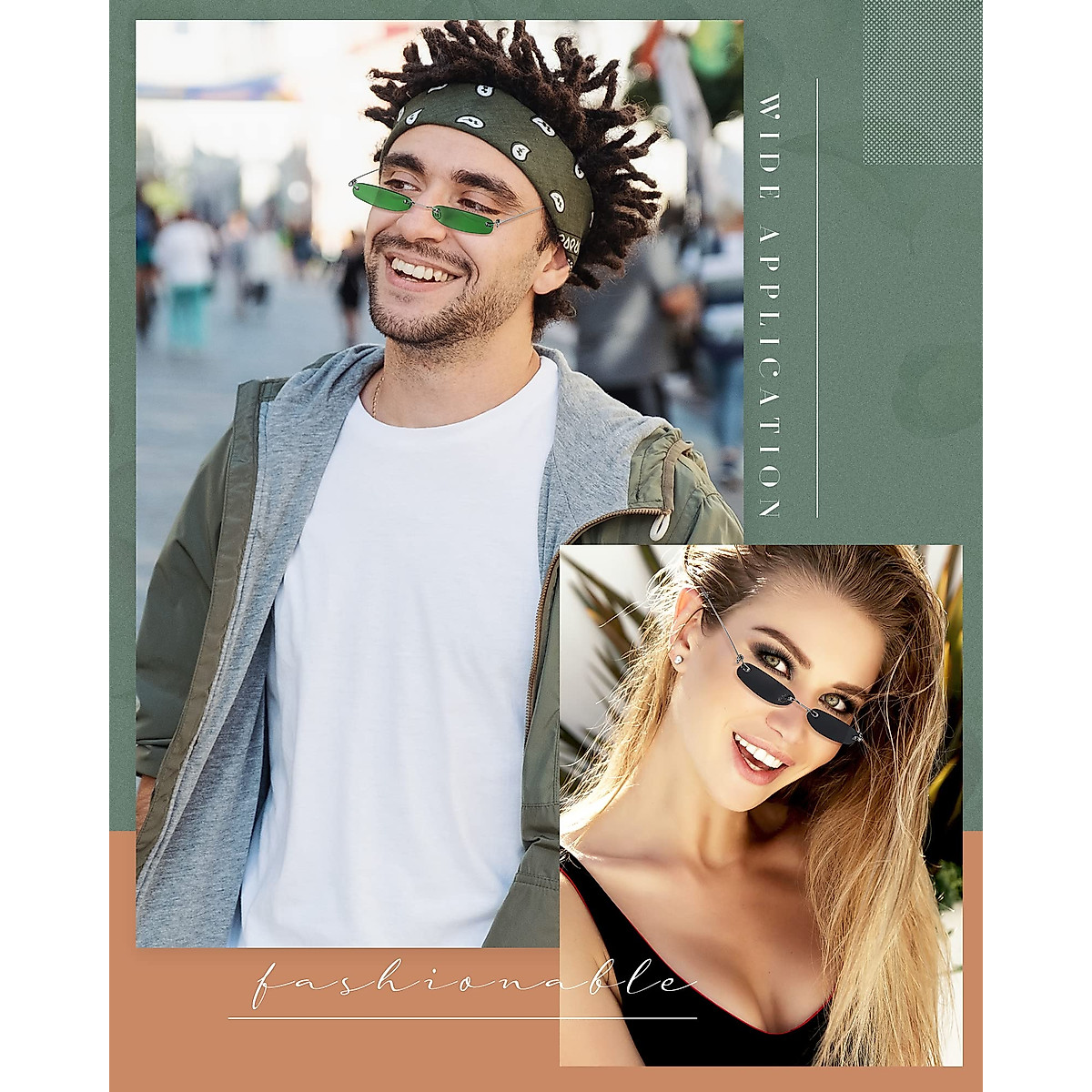 4 Pairs Women Thin Vintage Sunglasses Rectangle Sunglasses Small Skinny Glasses Retro Designer Style Rimless Sunglasses with Metal Frame Narrow Vintage Eyewear for Men Women