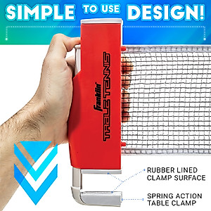 Franklin Sports Table Tennis to Go Portable Ping Pong Net Set - Any Table Top Adjustable, (2) Ping Pong Paddles + (2) Ping Pong Balls Included - 2 Player Table Tennis Set