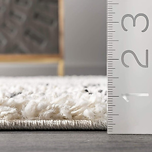 nuLOOM Mira Moroccan Diamond Plush Soft Shag Area Rug, 6' Round, Off-white