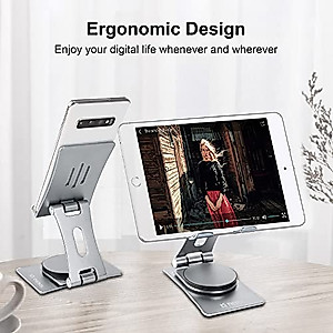 NERDI Universal 360° Swivel Foldable Cell Phone Stand, Desk Stand, Adjustable Angle and Height, Durable Aluminum Metal, Perfect for Video Calls, Watching Videos, Playing Game (Grey)