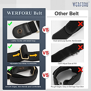 WERFORU No Buckle Elastic Stretch Belt for Women Men 2 Loop Buckle Free Invisible Belt for Jeans Pants 2 Pack,Fit 2 loop distance 7"-14"