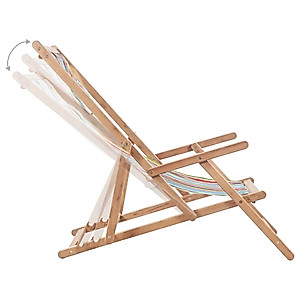 vidaXL Beach Sling Patio Chair, Outdoor Folding Deck Chair with Solid Wooden Frame, Patio Lounge Chair for Balcony, Fabric and Wooden Frame Multicolor