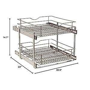 Knape & Vogt Simply Put 20.5-in W x 14.7-in H Metal 2-Tier Pull Out Cabinet Basket, 20 Inch, Frosted Nickel
