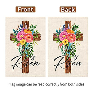 Heyfibro Easter Jesus Religious Garden Flag He Is Risen Easter Cross Spring Yard Flags 12 x 18 Inch Double Sided Burlap Christian Nativity Banner for Easter Spring Outdoor Decoration(ONLY FLAG)