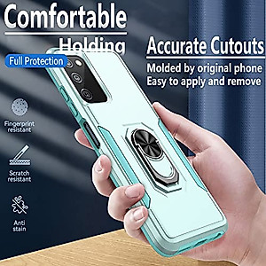 Circlemalls Samsung A03S Case, Galaxy A03S Case, [NOT FIT A03 CORE] with [Tempered Glass Screen Protector Include] Military Grade 12 ft Drop Test Shockproof W/Ring Holder Kickstand Phone Cover-Teal