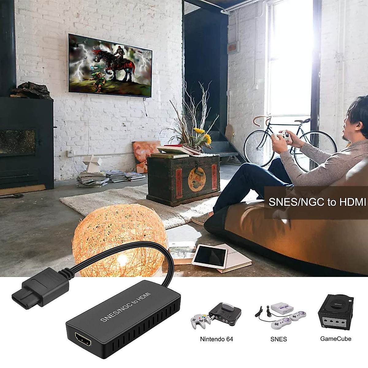 HDMI Converter for SNES & SFC/NGC Console,SNES to HDMI Converter,Support HDMI 4:3/16:9 Switch can be Adjusted Support N64 /NGC/SNES