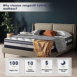 Vesgantti Queen Mattress 11 Inch Innerspring Multilayer Hybrid Queen Mattress - Ergonomic Design with Memory Foam and Pocket Spring Mattress Queen Size - Box Top Series Medium Firm Feel