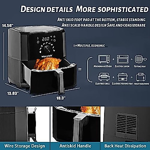 Weceleh Air Fryer, 6.3 Quart Large Toaster Oven, 9 in 1 Airfryer with Temperature Control & Timer Knob, Up to 392℉, LED Display, Oil-Free, Non Stick Basket, Auto Shut Off Feature, Black, 1700W