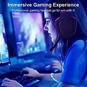 Anivia Computer Over Ear Headphones Wired with Mic Stereo Gaming Headset Noise Isolating Headsets with Volume Control, Bass Surround, Soft Memory Earmuffs for Multi-Platform -AH28plus Black Purple