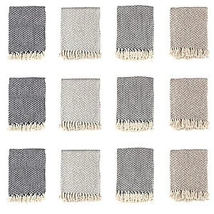 Arkwright Common Ground Pattern Throw Blankets - (Pack of 12) All Season Reversible Cotton Luxury Hotel Quality, Soft and Warm, Sundry Blankets for Bed, Camping, Sofa Chair, 50 x 70 in, Chevron