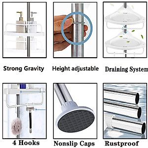 Gigecor Bathroom Shower Corner Caddy Tension Pole, Corner Shower Caddy, 4-Tier Adjustable Corner Shower Shelf, Floor to Ceiling Storage Rack Organizer Holder, Bathroom Space Saving Storage Rack