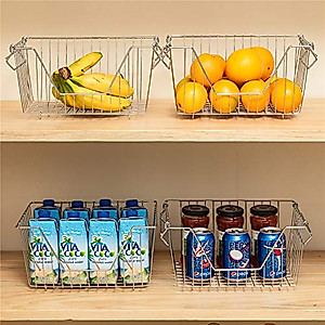 Slideep 12.2'' Large Stackable Storage Baskets Cabinet Organizer Sturdy Metal Wire Pantry Freezer Bin for Pantry Home Bathroom Kitchen Organization 2 Packs