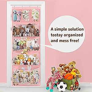 Stuffed Animal Storage, Over The Door Organizer for Closet, Plush Toy, Stuffed Animal Holder with 7 Mesh Pockets, Hanging Door Organization for Kids Room, Nursery, Bedroom