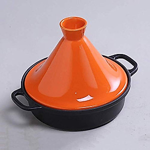 Casserole Dish with Lid Soup Pot 7.9In Cast Iron Tagine, Enameled Cast Iron Tangine with Ceramic Lid for Different Cooking Styles Tagine Pot Casserole Pot for Home Kitchen (Color : Orange)