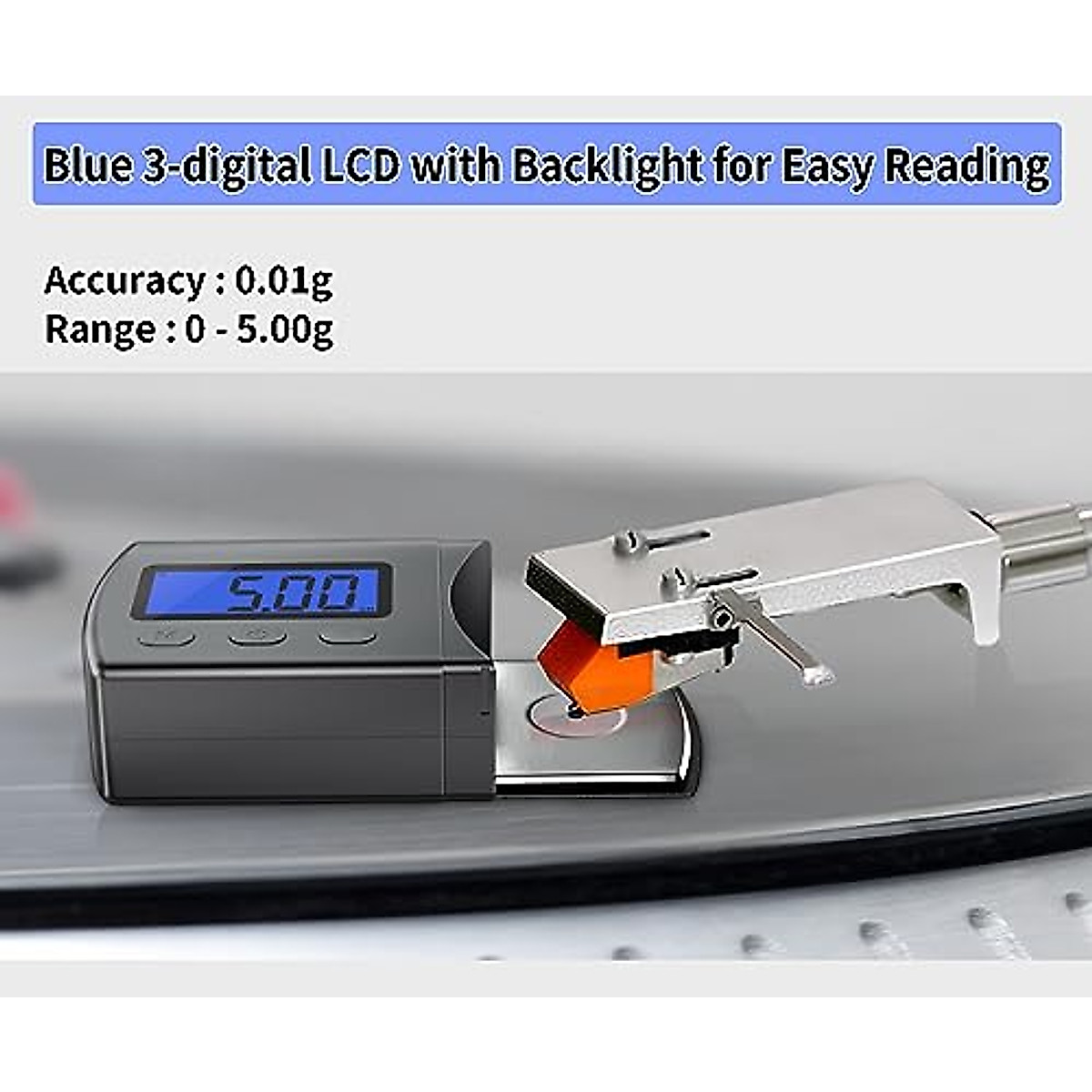 DIGITNOW Digital Turntable Stylus Force Scale Gauge 0.01g/5.00g,Tracking Force Pressure Scale for Tonearm Phono Cartridge, Blue LCD Backlight