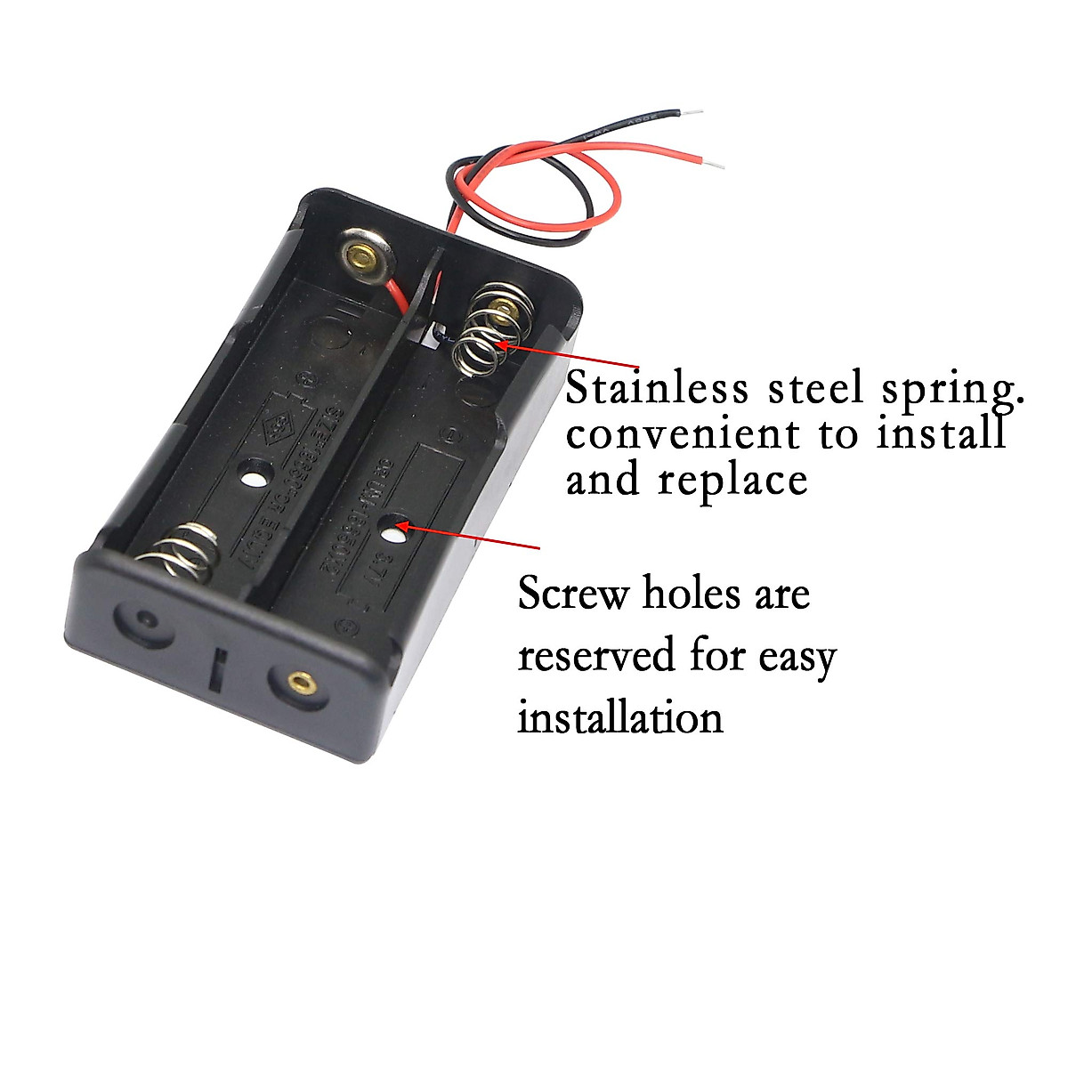 PNGKNYOCN 18650 Battery Clip, 2 Slots 3.7V DIY Battery Storage Box in Series Plastic Batteries Case YOUCHENG for 18650 Battery with Connect Lead(5-Pack)