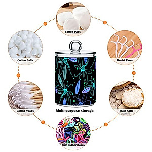 Fustylead 2 Pack Dragonflies Plastic Apothecary Jars with Lid, Bathroom Vanity Storage Organizer Canister for Qtip, Cotton Ball, Swab, Round Pads, Floss
