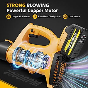 Takuoo Cordless Leaf Blower, 450CFM 150MPH 21V Electric Leaf Blower with 2 x 4.0Ah Battery and Charger, 6 Speed Portable Lightweight Small Blower for Lawn Care Sweeping Snow, Yard, Garden, Patio