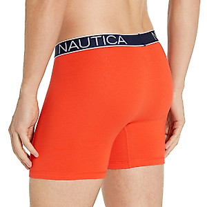 Nautica Men's 3-Pack Classic Cotton Stretch Boxer Briefs, Peacoat/Orange Poppy/Anchor Print Cobalt, Small