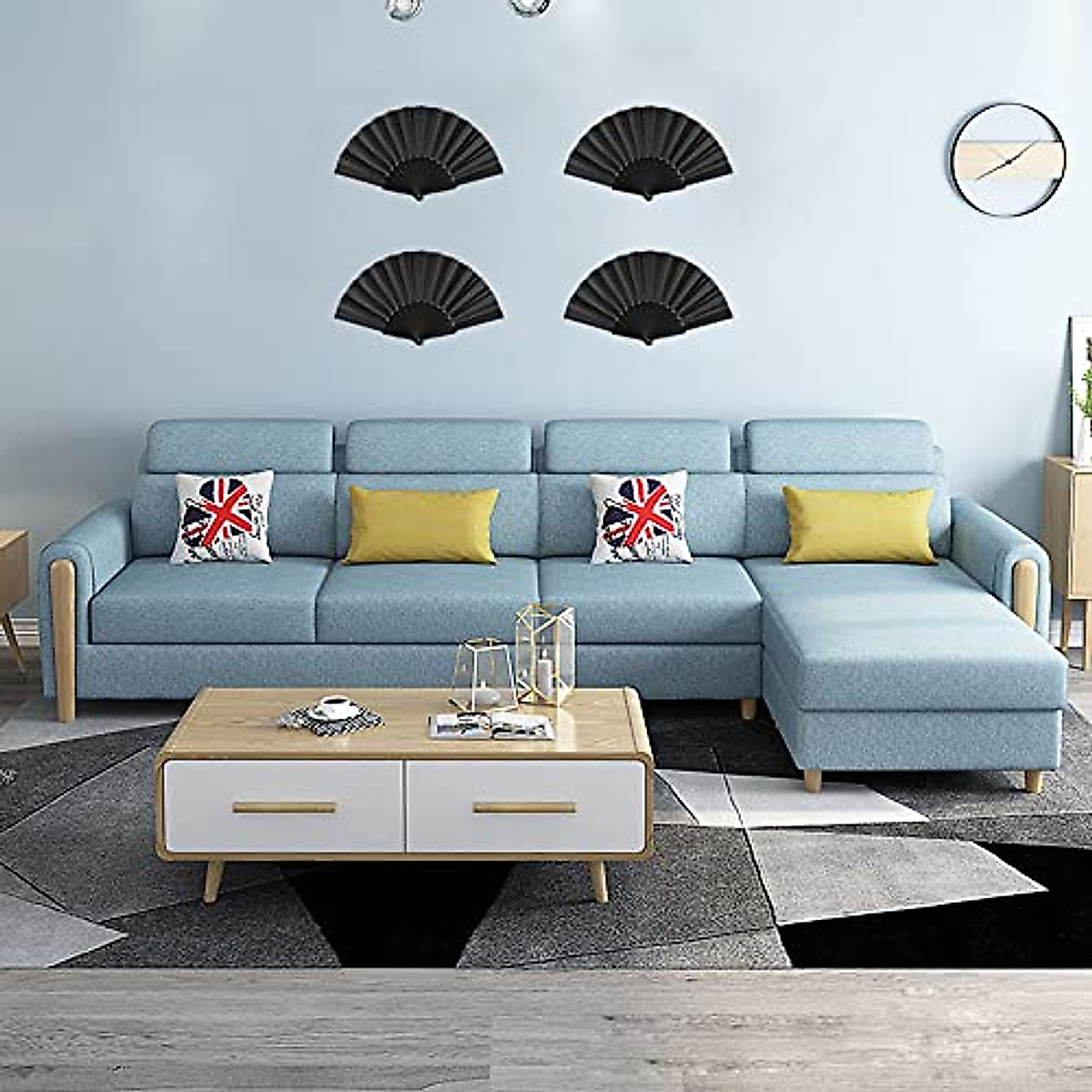 Minelife 4 Pieces Black Handheld Folding Fan, Decoration Fold Hand Fan Nylon Cloth Chinese Fan for Party Favors, Dancing, DIY Decoration