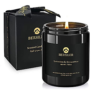 Bersiler 7 OZ Lavender Eucalyptus Candles for Home Scented Brown and Black Jar Stress Relief and Relax for Home & Bedroom Gift for Women/Men Soy Wax