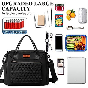 LOKASS Lunch Box - Lunch Bag Women Insulated Lunch Box for Women Teacher Nurse Tote Bag for Work Picnic or Travel Removable Shoulder Strap Side Pocket - Black