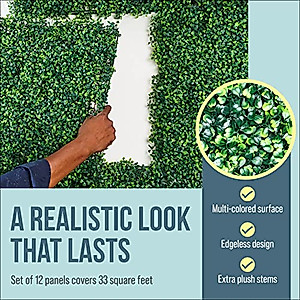 CREATIVE SPACE Grass Wall Panels Artificial Plants Wedding Backdrop 12 PCS 20 x 20 Inch Boxwood Panels Privacy Hedge Screen for Indoor Outdoor Garden Wall Decor Bedroom