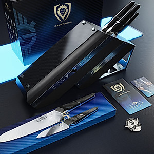 Dalstrong Knife Block Set - 5 Piece - Quantum 1 Series - American Forged BD1N-VX Hyper Steel - Carbon Fibre G10 Hybrid Handle - Professional Kitchen Set - Knife Set