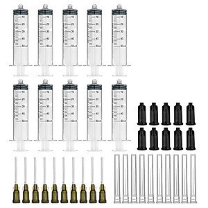 10 Pack 50ml Syringes with 14Gx1.0'' Blunt Tip Fill Needles and Storage Caps(Luer Lock) …