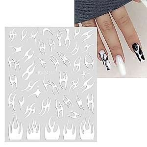 JMEOWIO 10 Sheets Abstract Flame Line Nail Art Stickers Decals Self-Adhesive Pegatinas Uñas Colorful Nail Supplies Nail Art Design Decoration Accessories