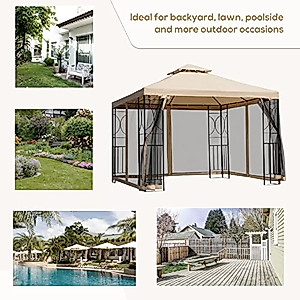 RUIZE 10×10 Ft Hardtop Gazebo Galvanized Steel Canopy with Netting and Shaded Curtains Aluminum Frame Polycarbonate Hardtop Gazebo for Backyard, Patio, Garden