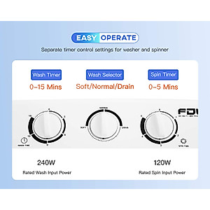 Portable Washing Machine 17 lbs Mini Compact Twin Tub Washer with Wash and Spin Dryer Combo Cloths Washing, Machine Lightweight Small Laundry Washer for Home, Apartments, Dorms, College Rooms(White)