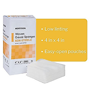 McKesson Woven Gauze Sponges, Non-Sterile, 12-Ply, 100% Cotton, 4 in x 4 in, 200 Per Pack, 1 Pack