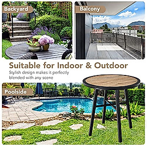 Giantex 29 Inch Patio Bistro Table, Outdoor Round Bistro Table with Heavy-Duty Steel Frame, Coffee Side Table with Non-Slip Foot Pads for Garden, Backyard, Patio, Living Room