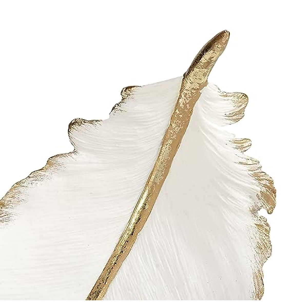 CosmoLiving by Cosmopolitan Polystone Bird Curved Feather Decorative Bowl with Distressed Gold Accents, 13" x 8" x 8", White, SMALL SIZE