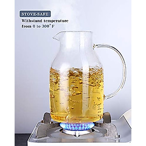Kanwone 75oz Glass Pitcher with Stainless Steel Lid and Spout, Heat Resistant Borosilicate Glass Water Carafe for Sun Tea, Lemonade, Homemade Juice, Milk or Hot Beverages