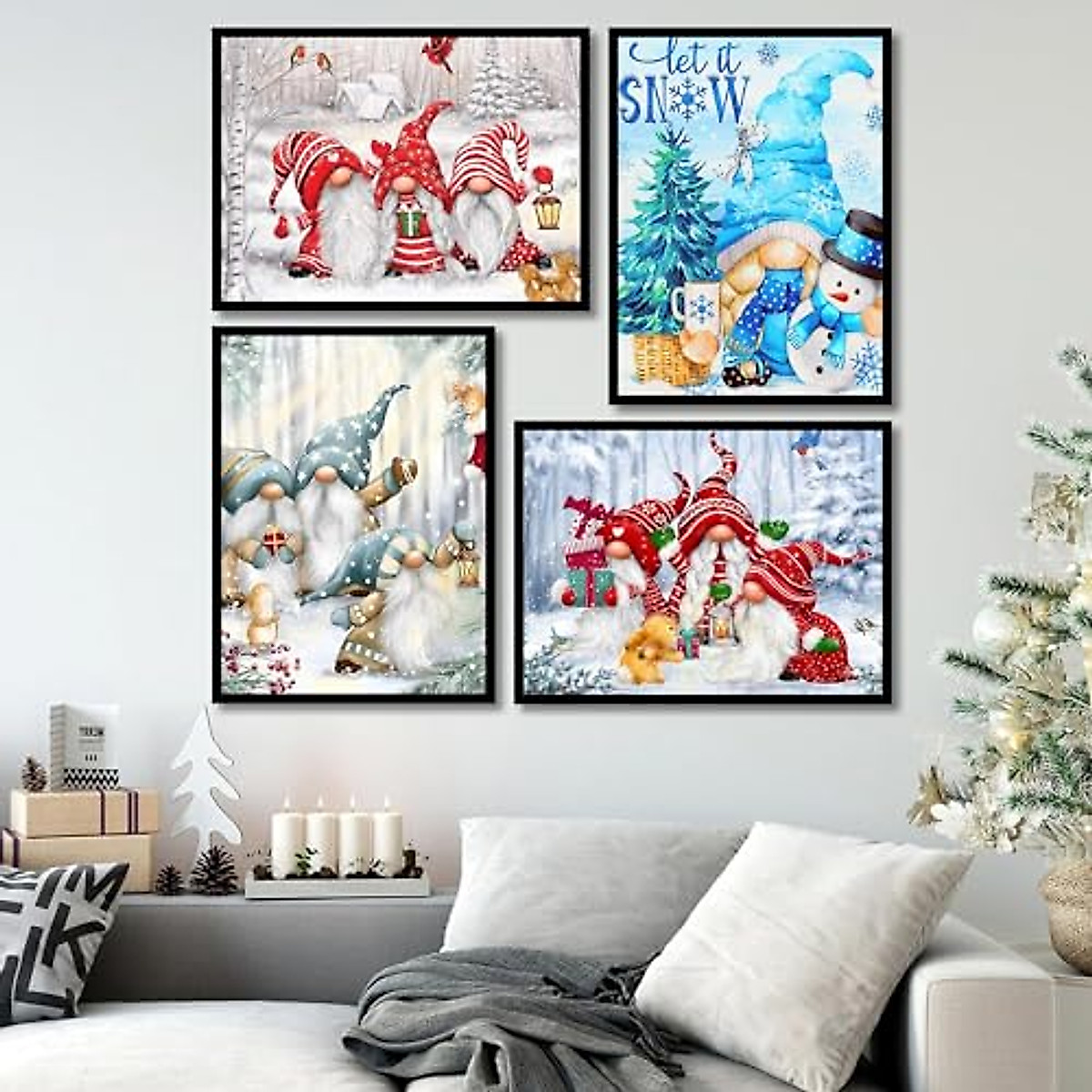 AOKLLA Diamond Painting Kits for Adults Clearance, 4 Pack Christmas Gnome Diamond Art Kits for Kids, DIY 5D Round Full Drill Crafts Diamond dots Home Wall Decor Gifts (12x16inch)