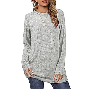 OFEEFAN Womens Tunic Tops For Leggings Long Sleeve T Shirts For Women Sweatshirts Grey M