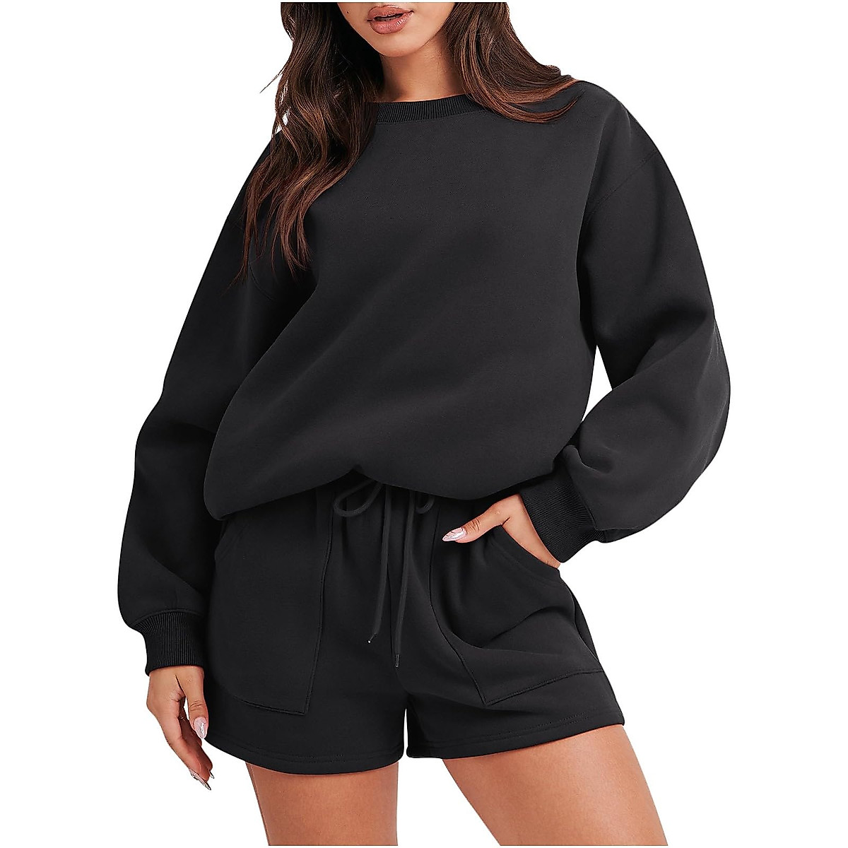 amazon coupons & promo codes for prime members Sweatsuits for Women Loungewear Workout Athletic Tracksuits Long Sleeve Tops Sweatshirt Shorts Casual Suit Sets Black XL