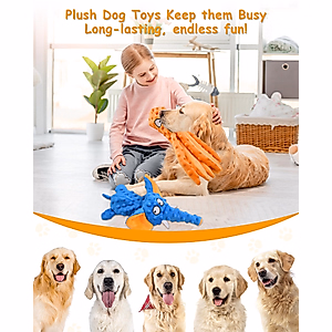 2 Pcs Dog Toys, Squeaky Dog Toys, No Stuffing Plush Dog Toys, Chew Toys with Crinkle for Puppy Teething, Durable Pet Toys for Small Medium Dogs, Elephant Blue + Octopus Dog Toys