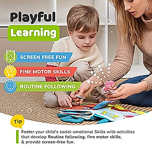 deMoca Montessori Busy Book for Toddlers, Travel Quiet Book with 10 Pages for Learning Boys and Girls, Sensory Cloth Activity Book with Interactive Daily Activities, Travel Toy for Kids