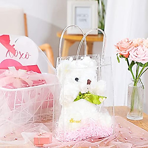 Clear PVC Gift Bags with Handles Reusable Plastic Wrap Tote Bags Transparent Shopping Bags for Christmas Party Favors Weddings Merchandise Retail Small Business, 9 x 6.7 x 2.6 Inches (50 Pieces)