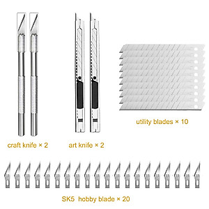 34 Pack Craft Knife, Utility Knife Box Cutters with 30 PCS Spare Exacto Knife Blades Kit for Office, Home, Paper Knife, Arts Crafts, Scrapbooking, Hobby