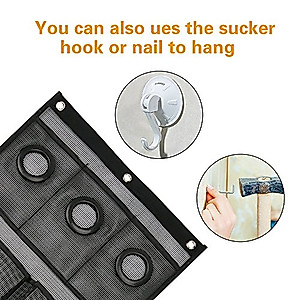 FishMM Mesh Shower Caddy College with Hooks, Bath Organizers for Shower with 7 Pockets, Hang on Shower Curtain Rod/Liner Hooks/Door for Bathroom,Space Saving